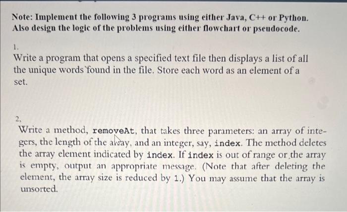 Solved Note: Implement the following 3 programs using either | Chegg.com