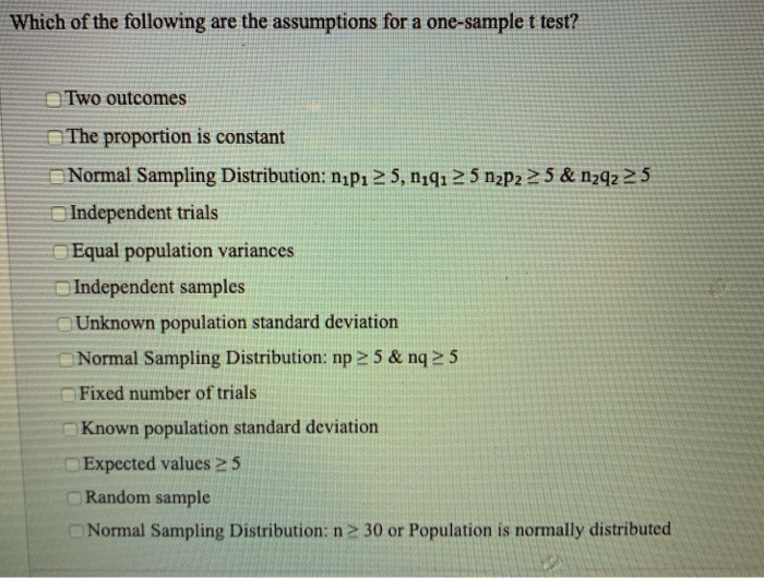 Solved Which of the following are the assumptions for a | Chegg.com