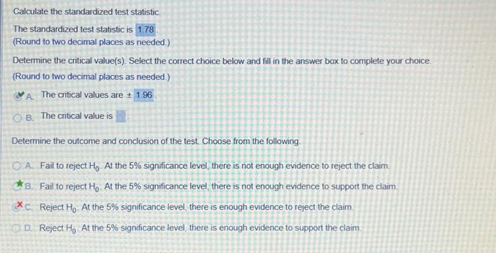 Solved Calculate the standardized test statistic. The | Chegg.com