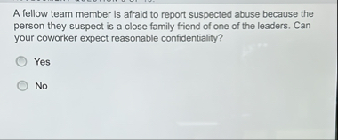 Solved A fellow team member is afraid to report suspected | Chegg.com