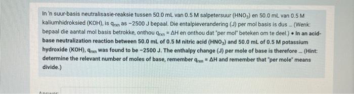 Solved In 'n suur-basis neutralisasie-reaksie tussen 50.0 mL | Chegg.com