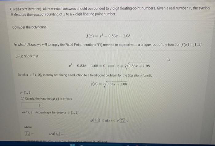 (Fixed-Point iteration). All numerical answers should | Chegg.com