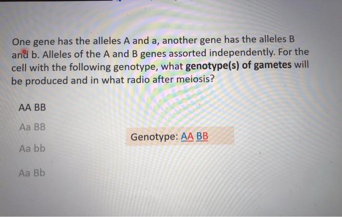 Solved One gene has the alleles A and a, another gene has | Chegg.com