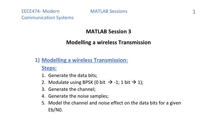 EECE474- Modern Communication Systems MATLAB Sessions | Chegg.com