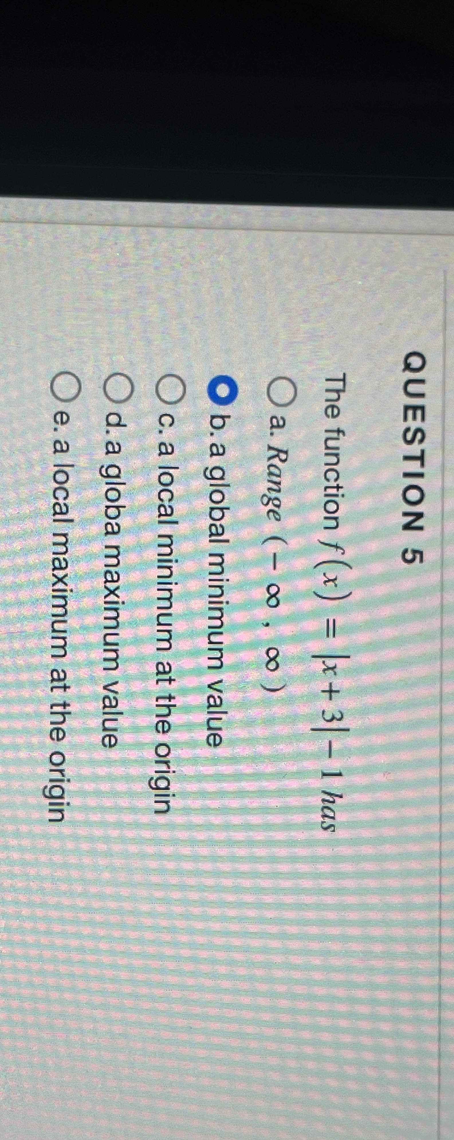 Solved QUESTION 5The function f(x)=|x+3|-1 ﻿hasa. ﻿Range | Chegg.com