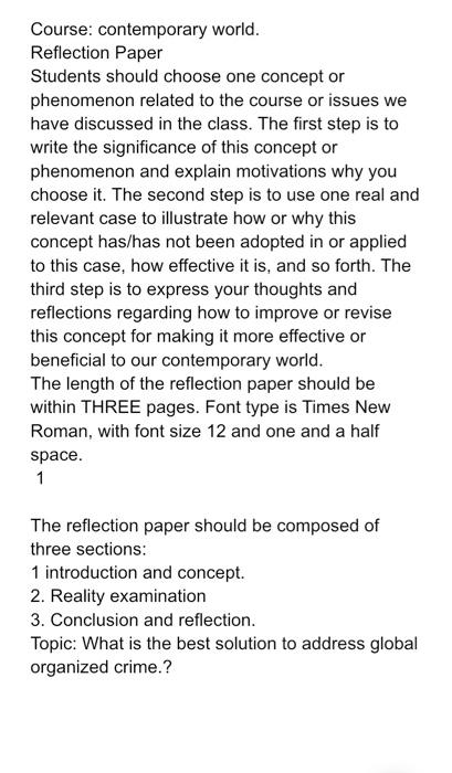 Course: contemporary world. Reflection Paper Students | Chegg.com