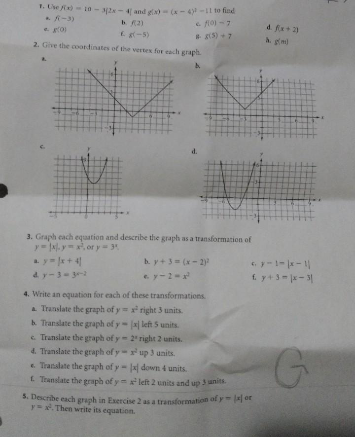 Solved 1. Use f(x)=10−3∣2x−4∣ and g(x)=(x−4)2−11 to find a. | Chegg.com