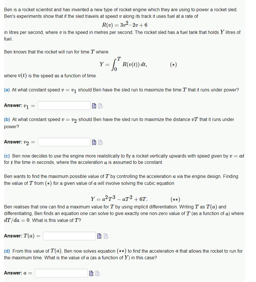 Solved Ben is a rocket scientist and has invented a new type | Chegg.com