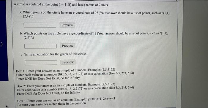 Solved A circle is centered at the point (−1,5) and has a | Chegg.com