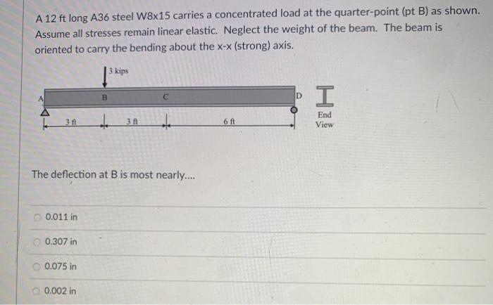 Solved A 12 ft long A36 steel W8x15 carries a concentrated | Chegg.com