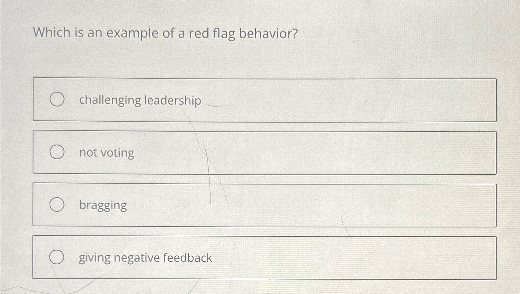 Solved Which is an example of a red flag | Chegg.com