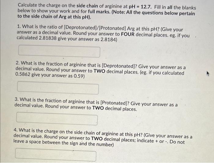 Solved Calculate the charge on the side chain of arginine at | Chegg.com