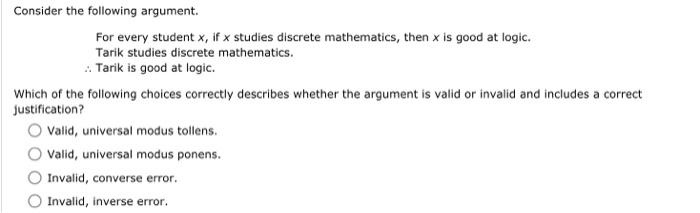 Solved Consider the following argument. For every student x, | Chegg.com