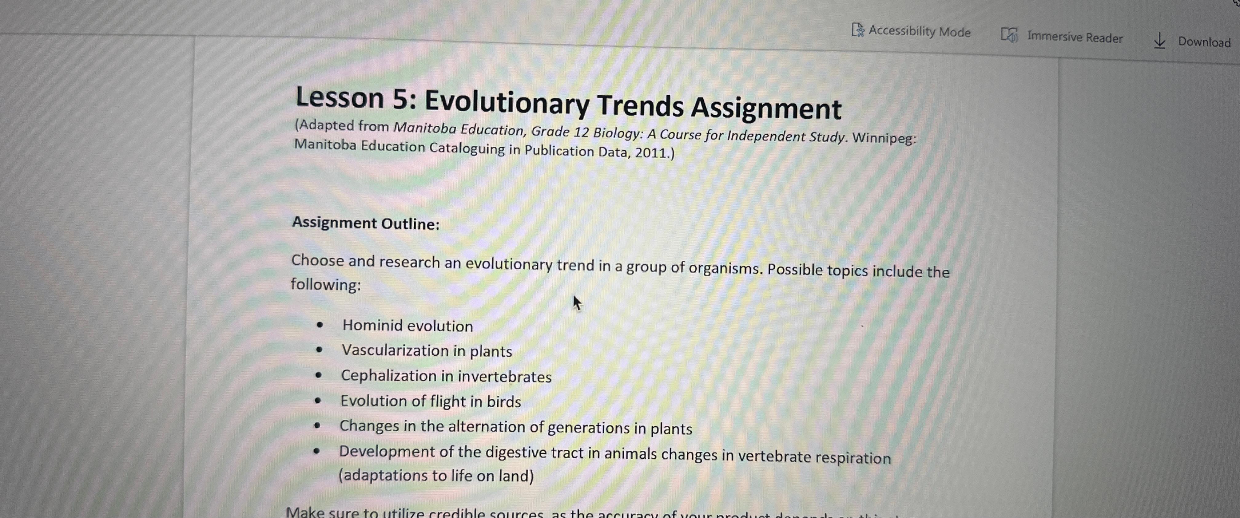 Solved Lesson 5: Evolutionary Trends Assignment(Adapted from | Chegg.com