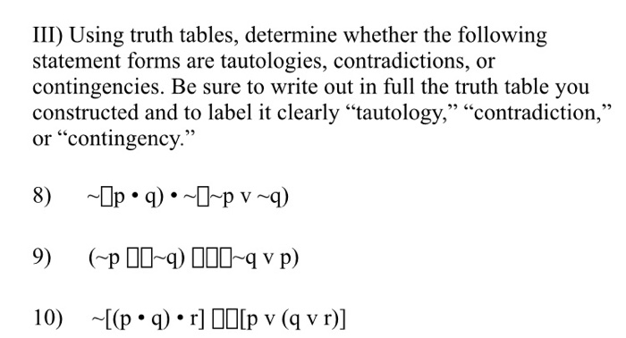 III) Using truth tables, determine whether the | Chegg.com