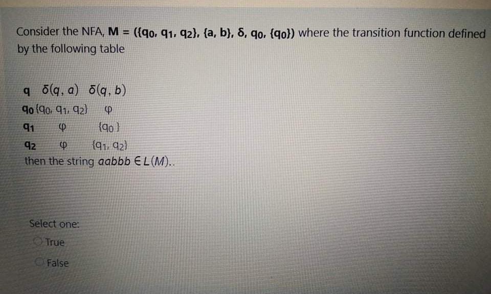 Solved Consider the NFA, M = {{90, 91, 92}, {a, b}, 8, 90, | Chegg.com