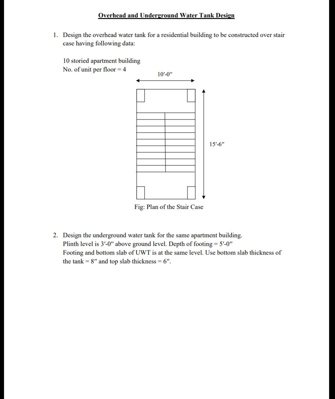 Solved Overhead and Underground Water Tank Design 1. Design | Chegg.com