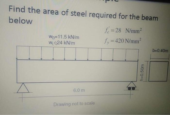 Solved Find the area of steel required for the beam below fo | Chegg.com