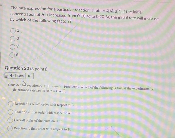 Solved The rate expression for a particular reaction is rate | Chegg.com