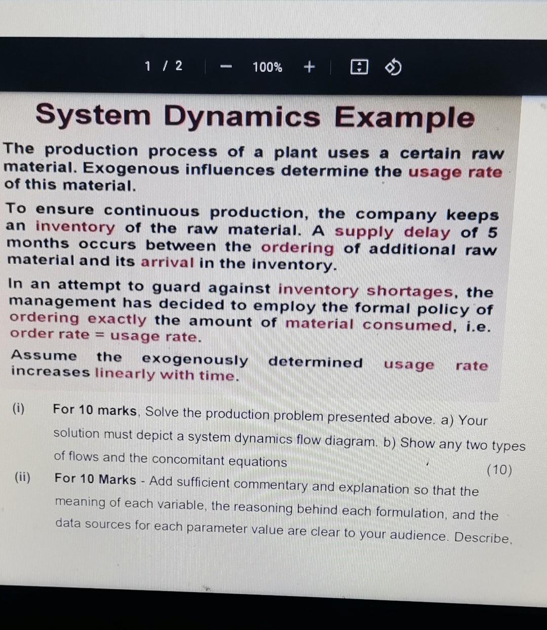 Solved System Dynamics Example The production process of a | Chegg.com