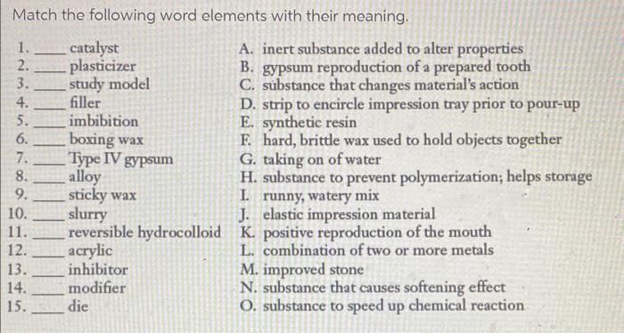 Solved Match the following word elements with their meaning. | Chegg.com