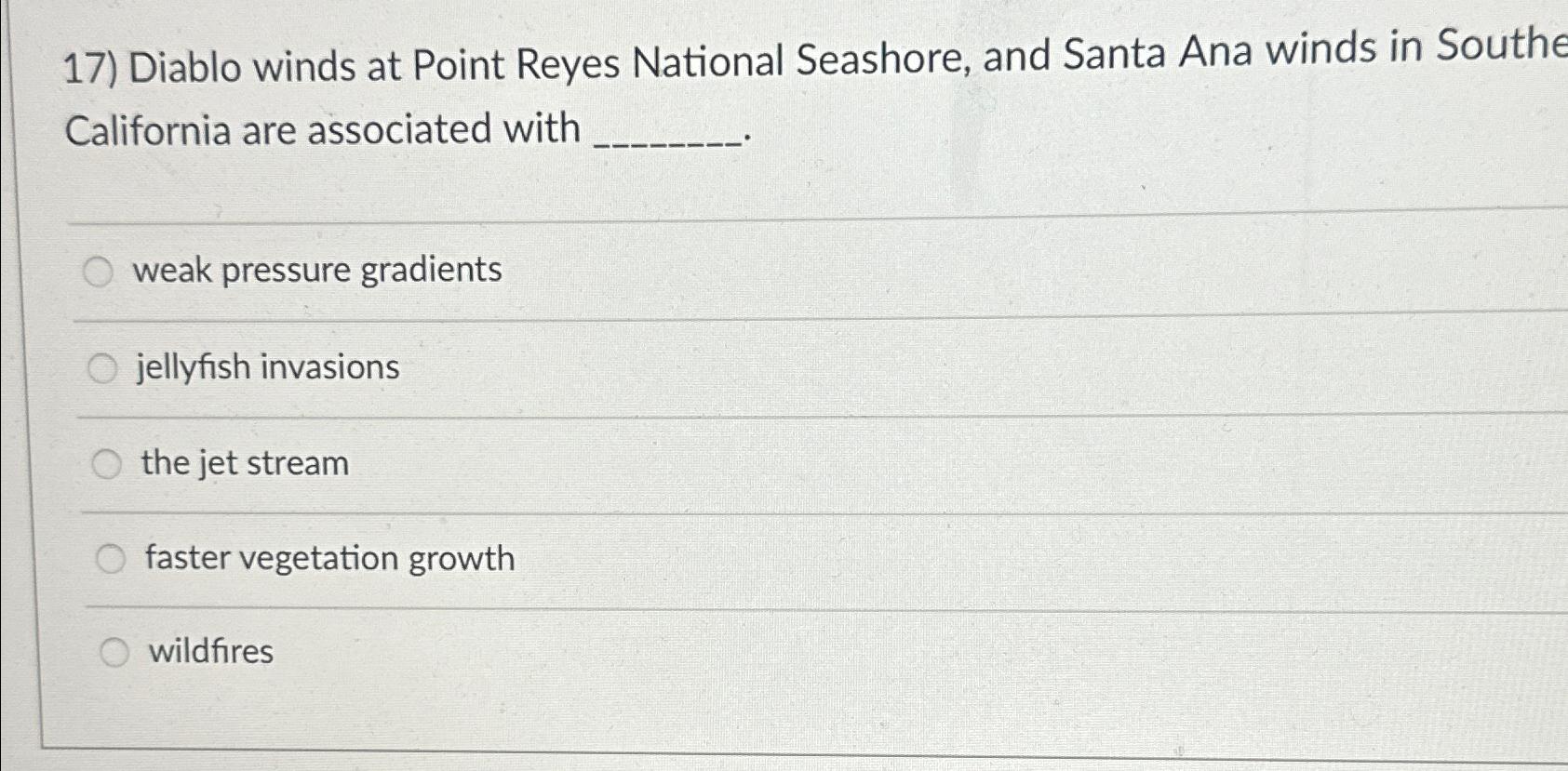 Solved Diablo winds at Point Reyes National Seashore, and | Chegg.com