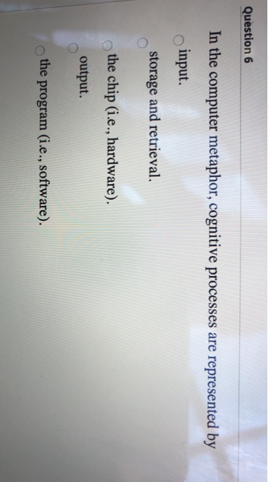 Solved Question 6 In the computer metaphor, cognitive | Chegg.com
