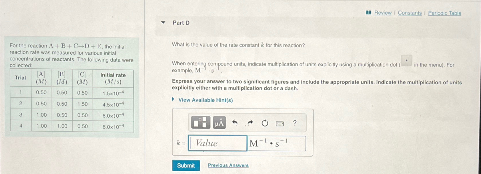 Solved Review I Constants I Periodic TablePart DFor the | Chegg.com
