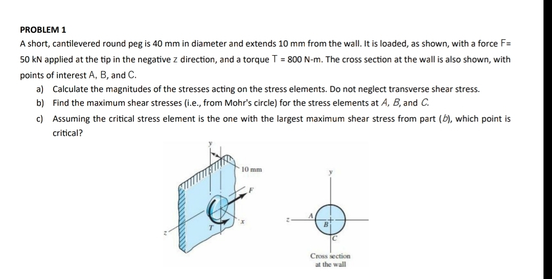 Solved PROBLEM 1A short, cantilevered round peg is 40mm ﻿in | Chegg.com