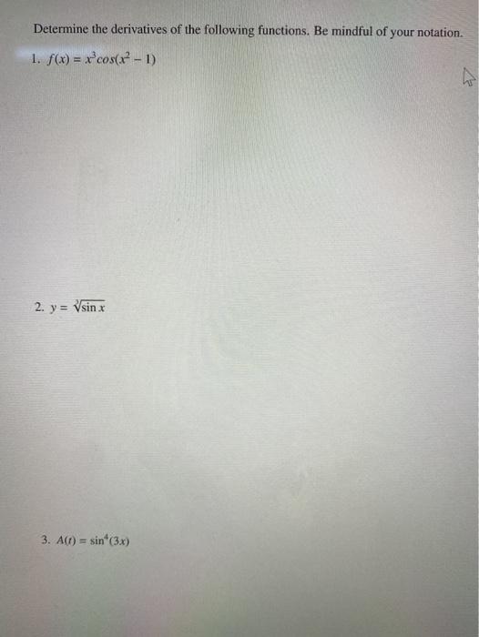 Solved Determine the derivatives of the following functions. | Chegg.com