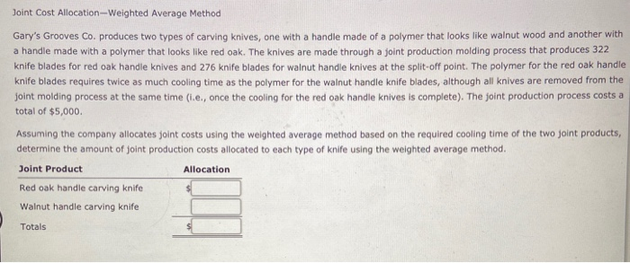 Solved Joint Cost Allocation-Weighted Average Method Gary's | Chegg.com