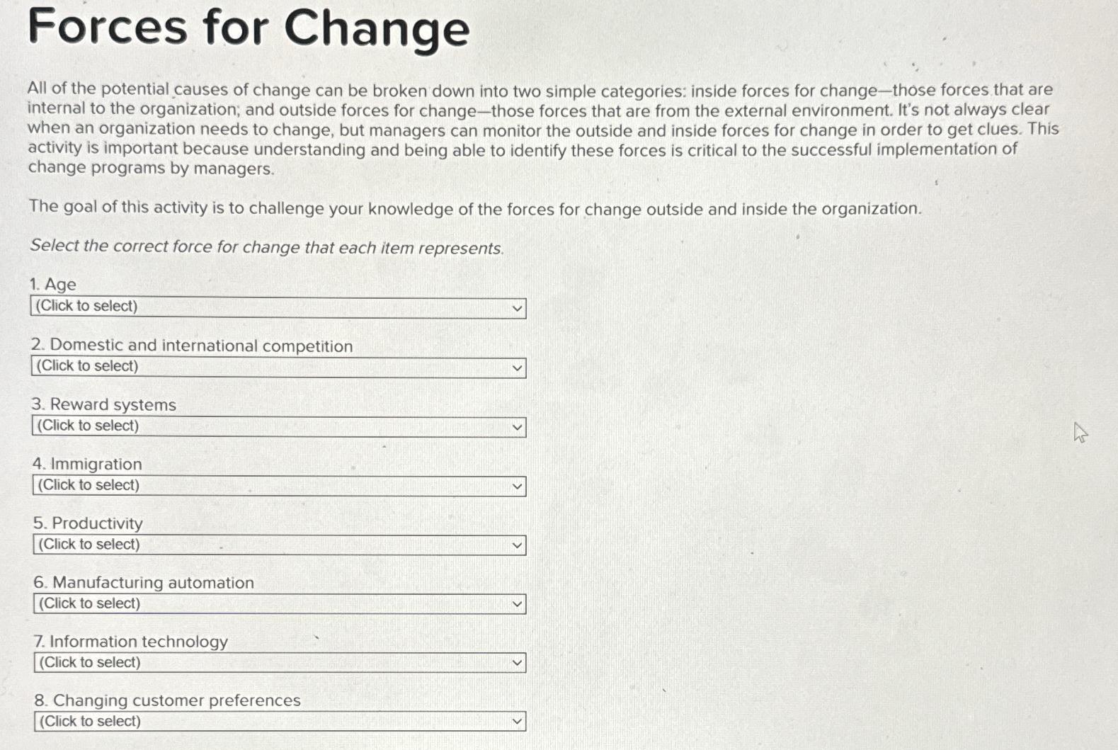 Solved Forces for ChangeAll of the potential causes of | Chegg.com