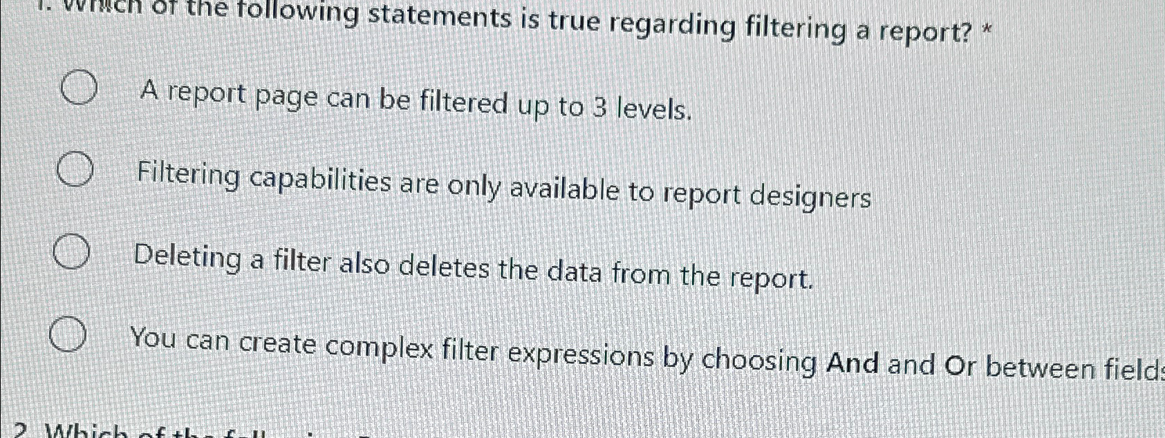 Solved (the regarding filtering a report? *\\nA report page | Chegg.com
