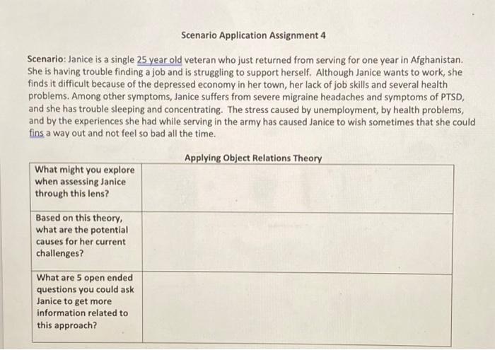 Solved Scenario Application Assignment 4 Scenario: Janice is | Chegg.com