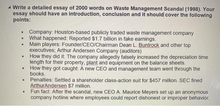 Solved Write a detailed essay of 2000 words on Waste | Chegg.com