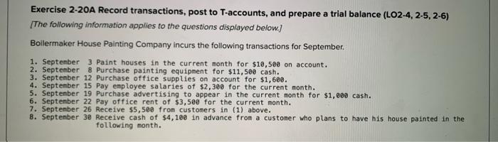 Solved Exercise 2-20A Record transactions, post to | Chegg.com