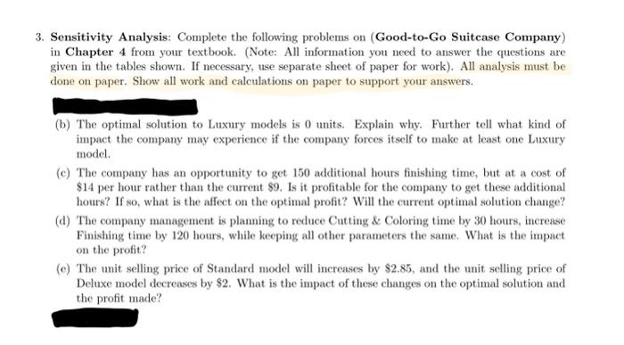 Solved 3. Sensitivity Analysis: Complete the following | Chegg.com