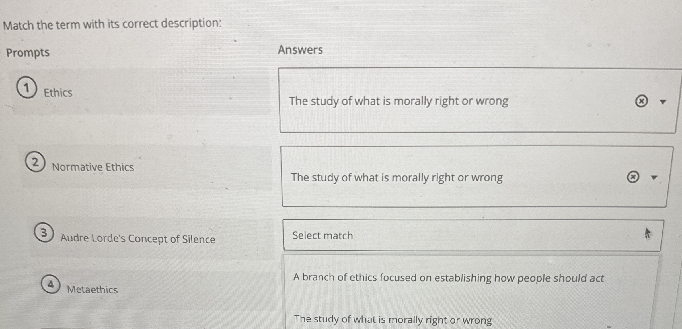 Solved Match the term with its correct description:Prompts | Chegg.com