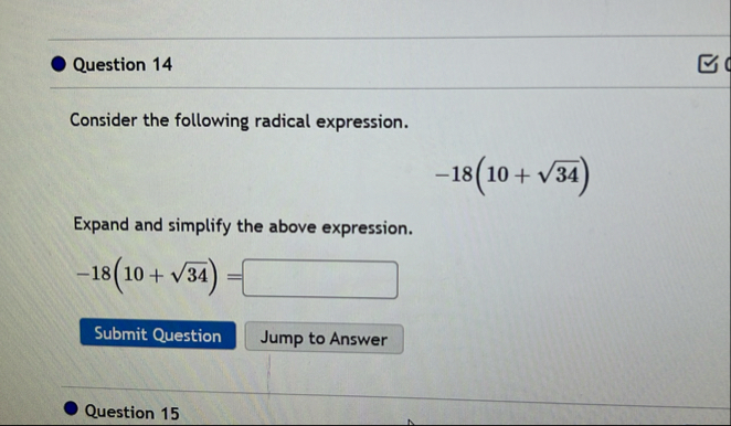 Solved Question 14Consider the following radical | Chegg.com