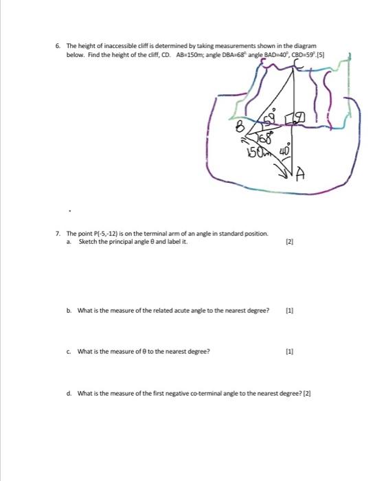 Solved 6. The height of inaccessible cliff is determined by | Chegg.com