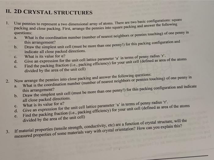 Solved a. II. 2D CRYSTAL STRUCTURES 1. Use pennies to | Chegg.com