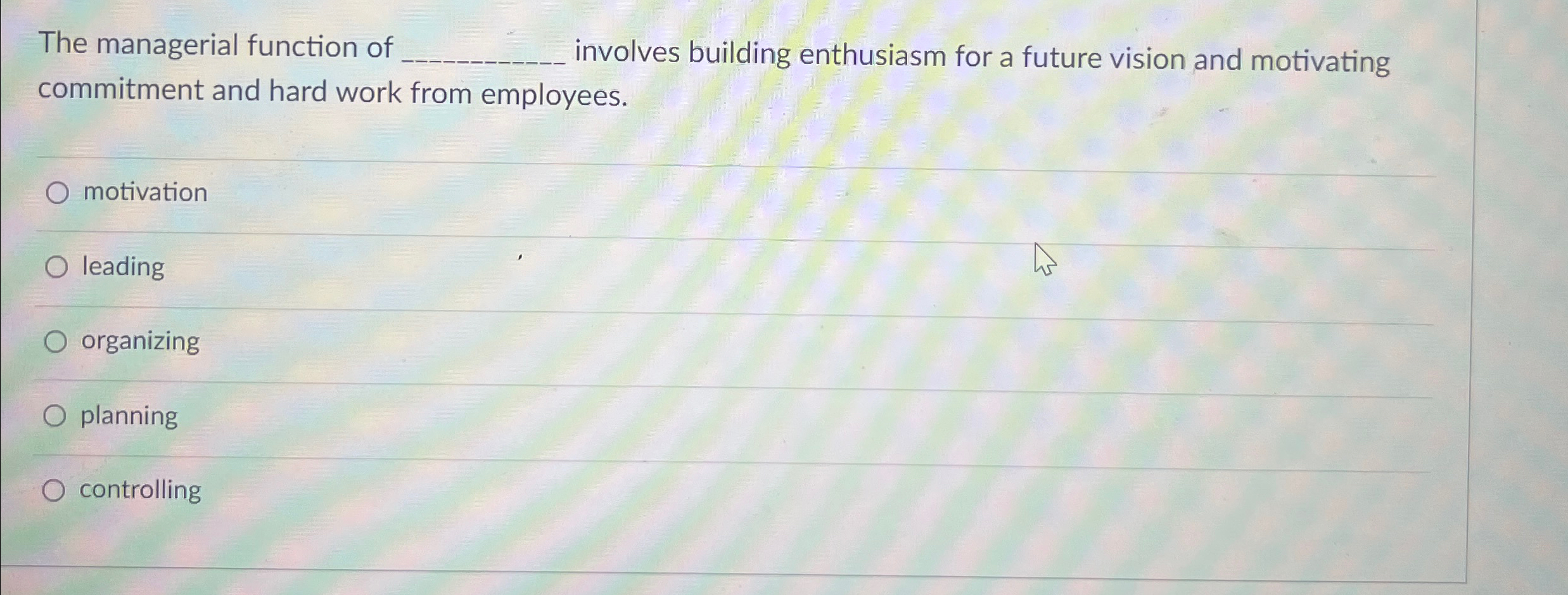 Solved The managerial function of involves building | Chegg.com