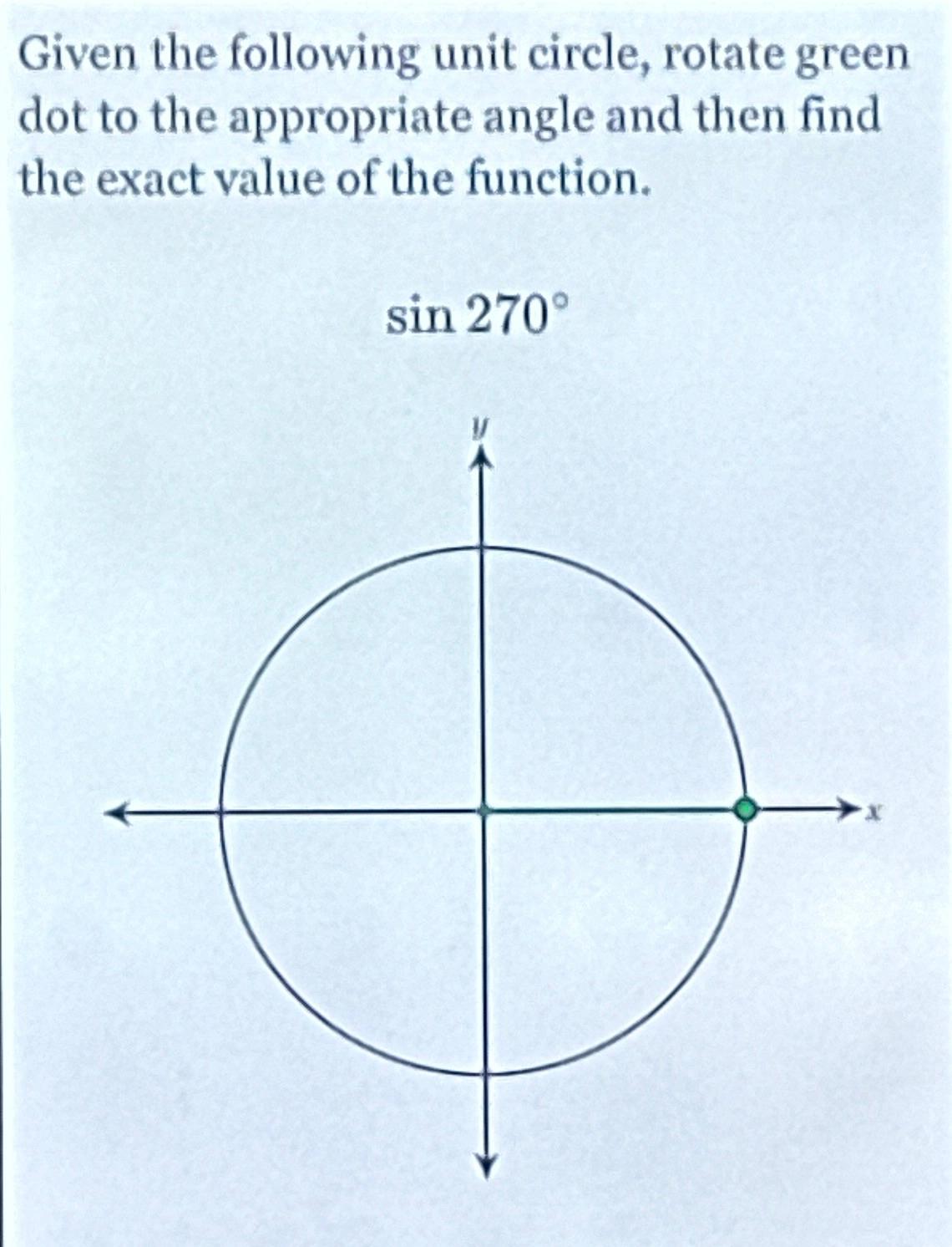 Solved Given the following unit circle, rotate green dot to | Chegg.com
