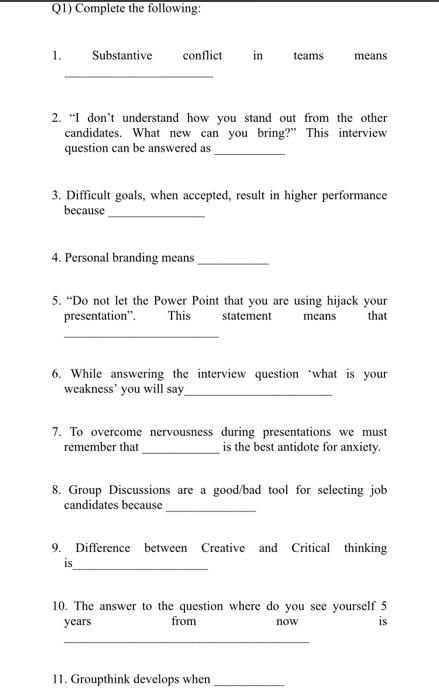 Solved Q1) Complete the following: 1. Substantive conflict | Chegg.com