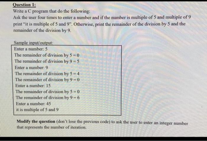 Solved Question 1: Write a C program that do the following: | Chegg.com
