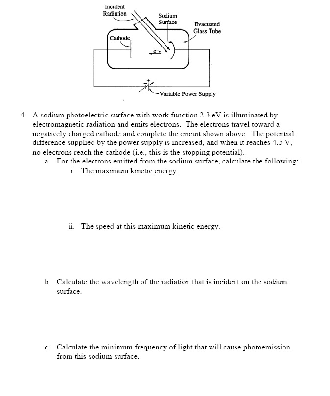 Solved A sodium photoelectric surface with work function 2.3 | Chegg.com