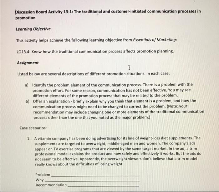 Solved Discussion Board Activity 13-1: The traditional and | Chegg.com