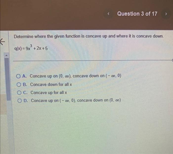 Solved Determine where the given function is concave up and | Chegg.com