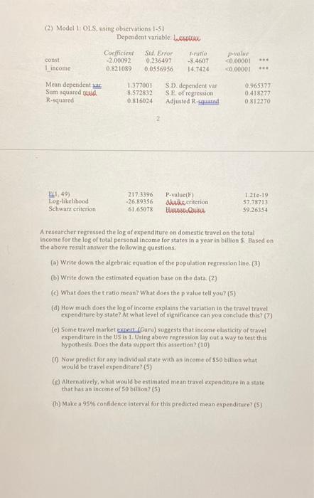 Solved (2) Model 1: OLS, using observations 1-51 Dependent | Chegg.com