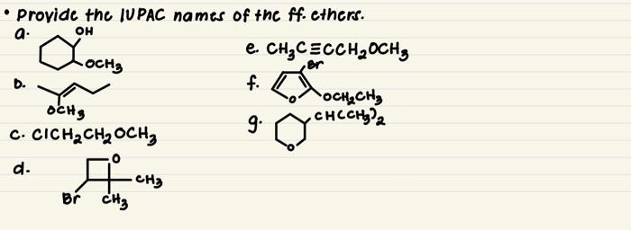 Solved Provide the IUPAC names of the ff. ethers. а. он е | Chegg.com
